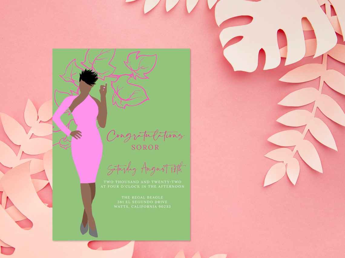 AKA Invitation Card Sorority Congrats Card Pink & Green Instant ...