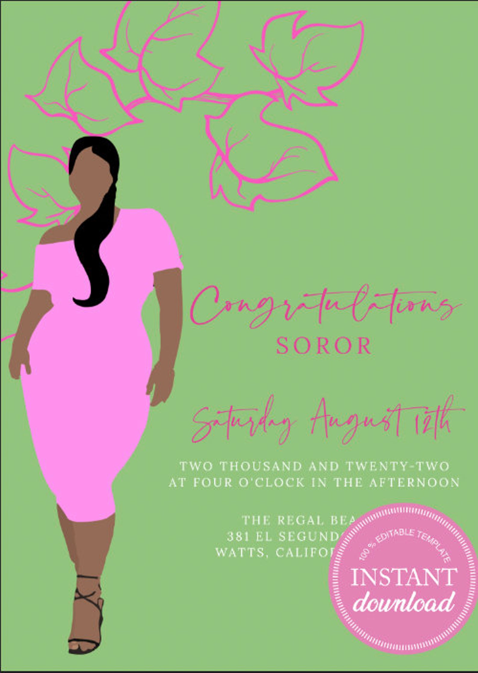 AKA Invitation Card | Sorority Congrats Card | Pink & Green Instant ...