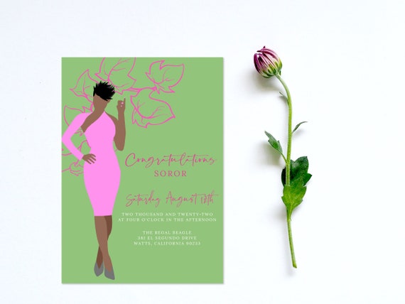 AKA Invitation Card Sorority Congrats Card Pink & Green | Etsy