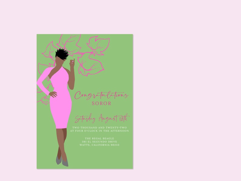 AKA Invitation Card | Sorority Congrats Card | Pink & Green Instant ...