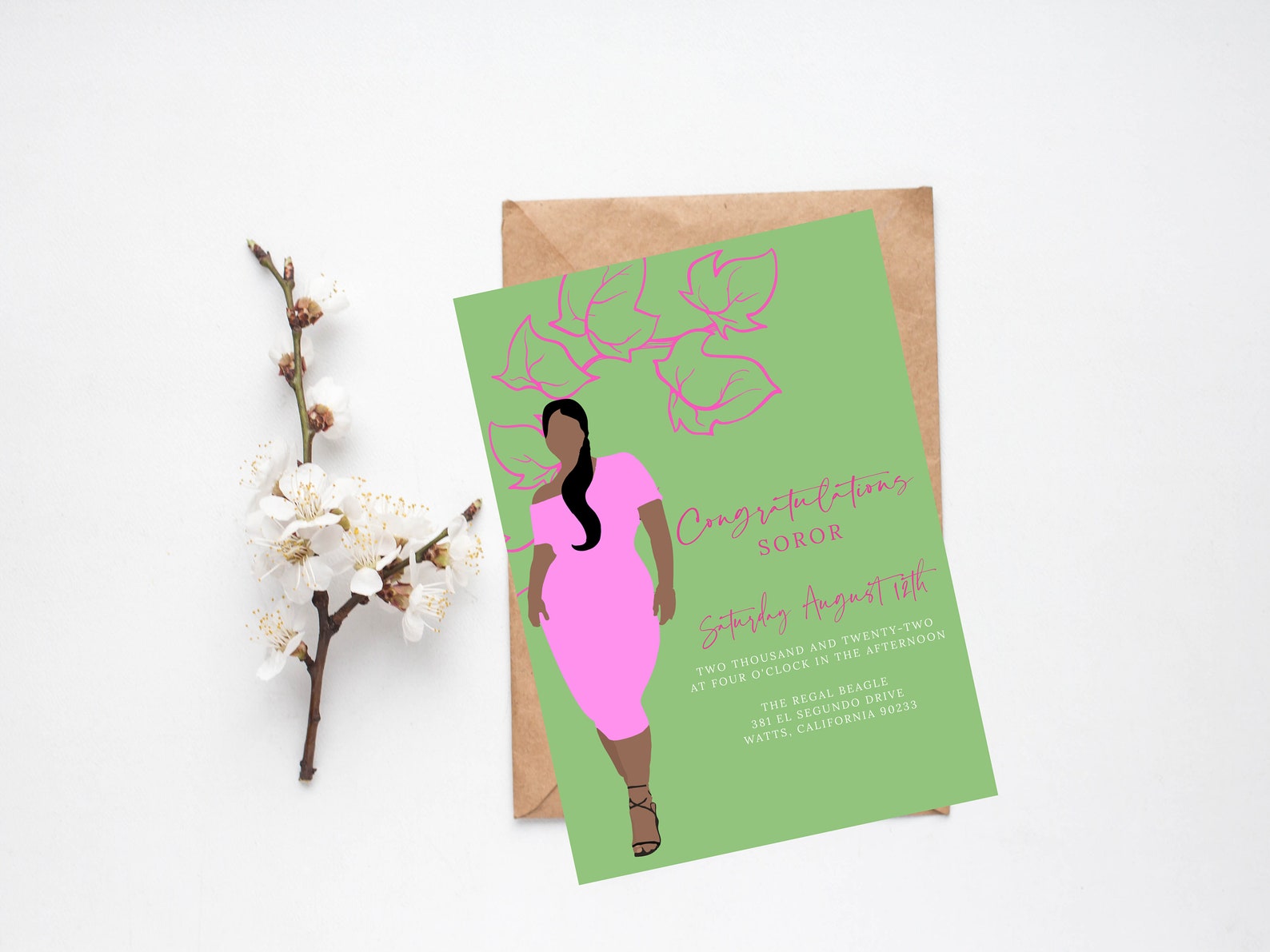 AKA Invitation Card | Sorority Congrats Card | Pink & Green Instant ...