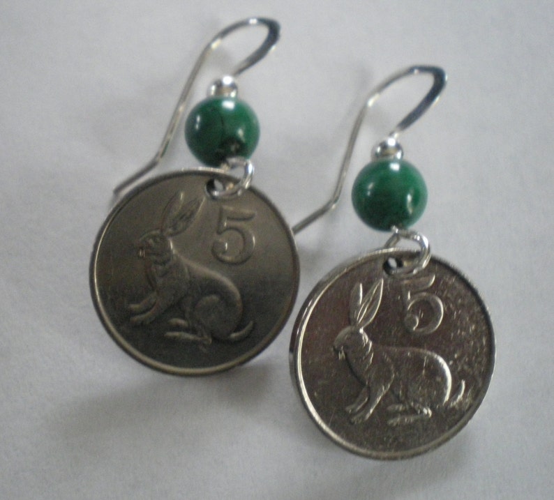Zimbabwe African Rabbit Coin Earrings With Sterling Silver & Stone ...
