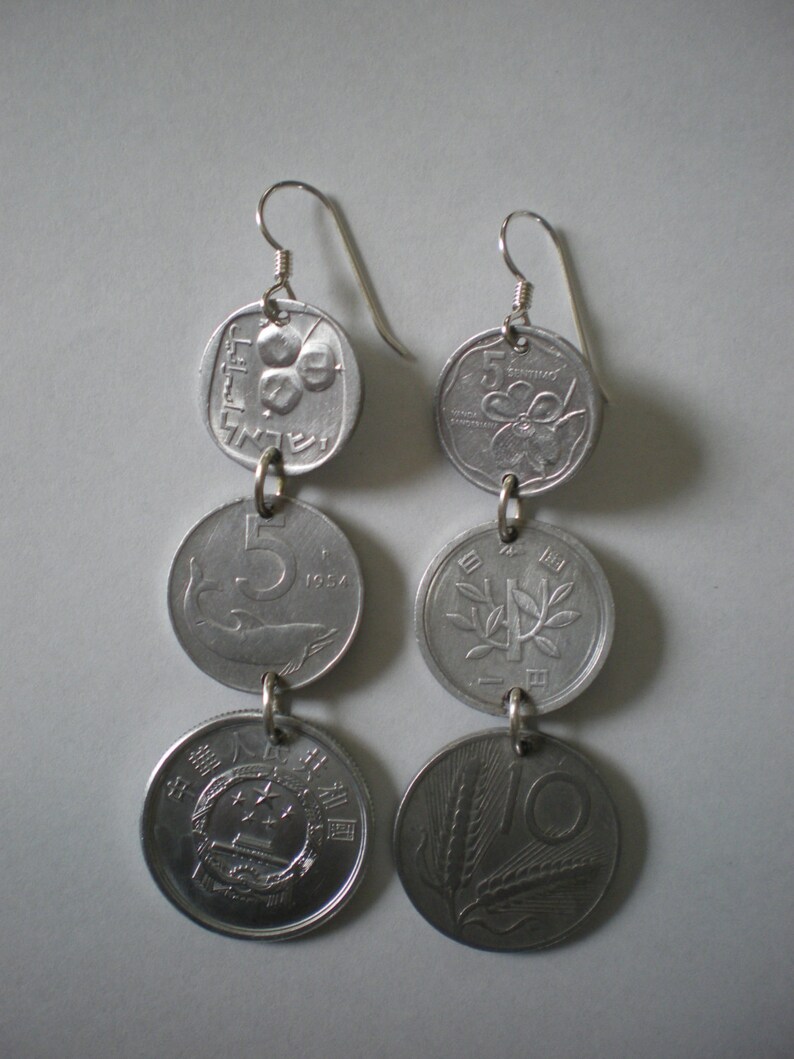 Triple Coin Dangle Earrings--sterling Silver Links & Ear Wires - Etsy