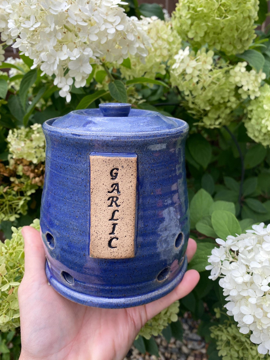 Cobalt Blue Stoneware Garlic Jar: Lidded Pottery Keeper - Etsy