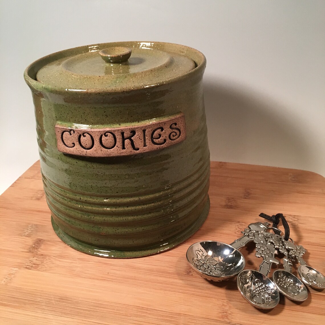 Cookie Jar - Lidded Jar - Kitchen Storage -avocado Green Pottery ...