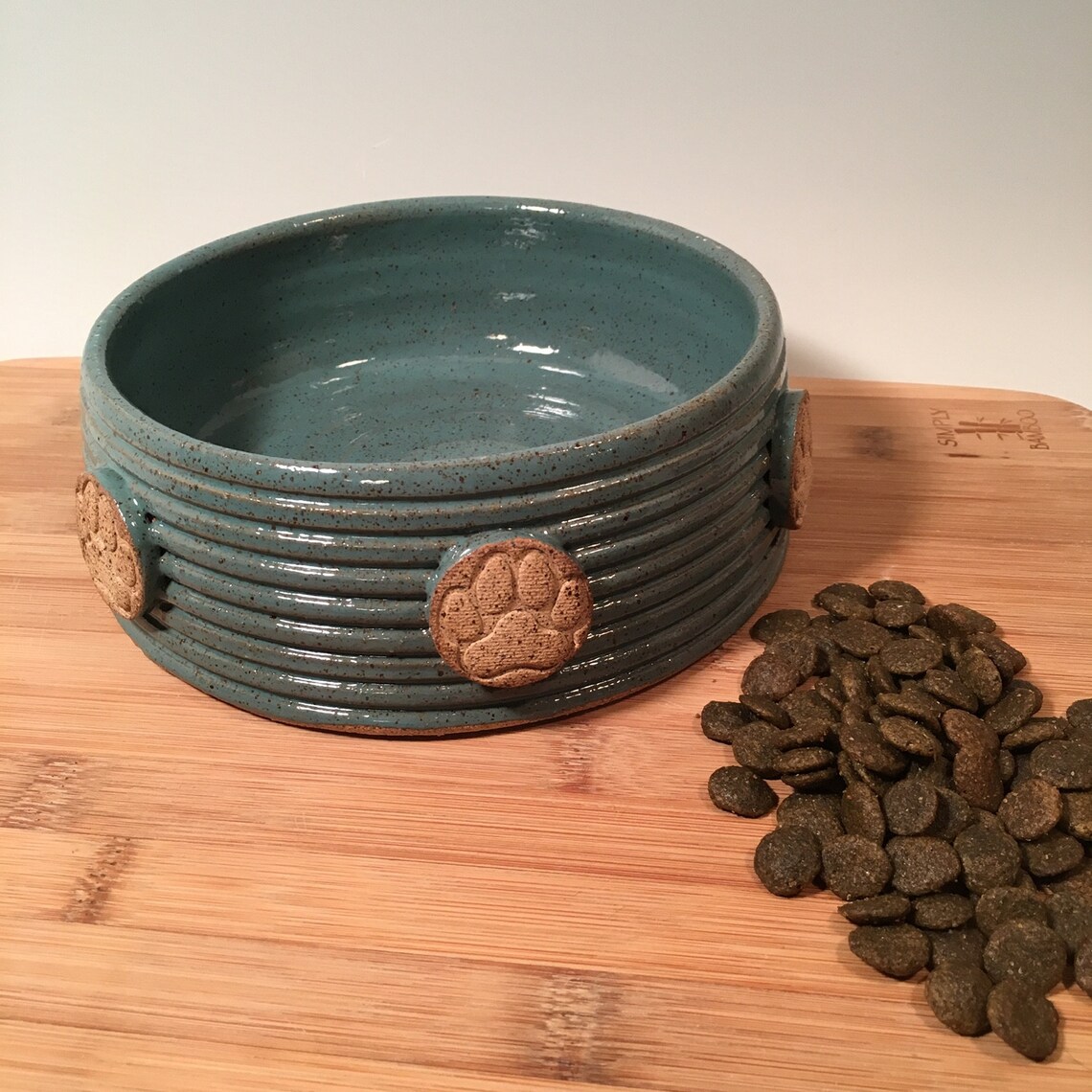 Medium Pet Dish dog Bowl With Paw Prints Aqua Turquoise | Etsy