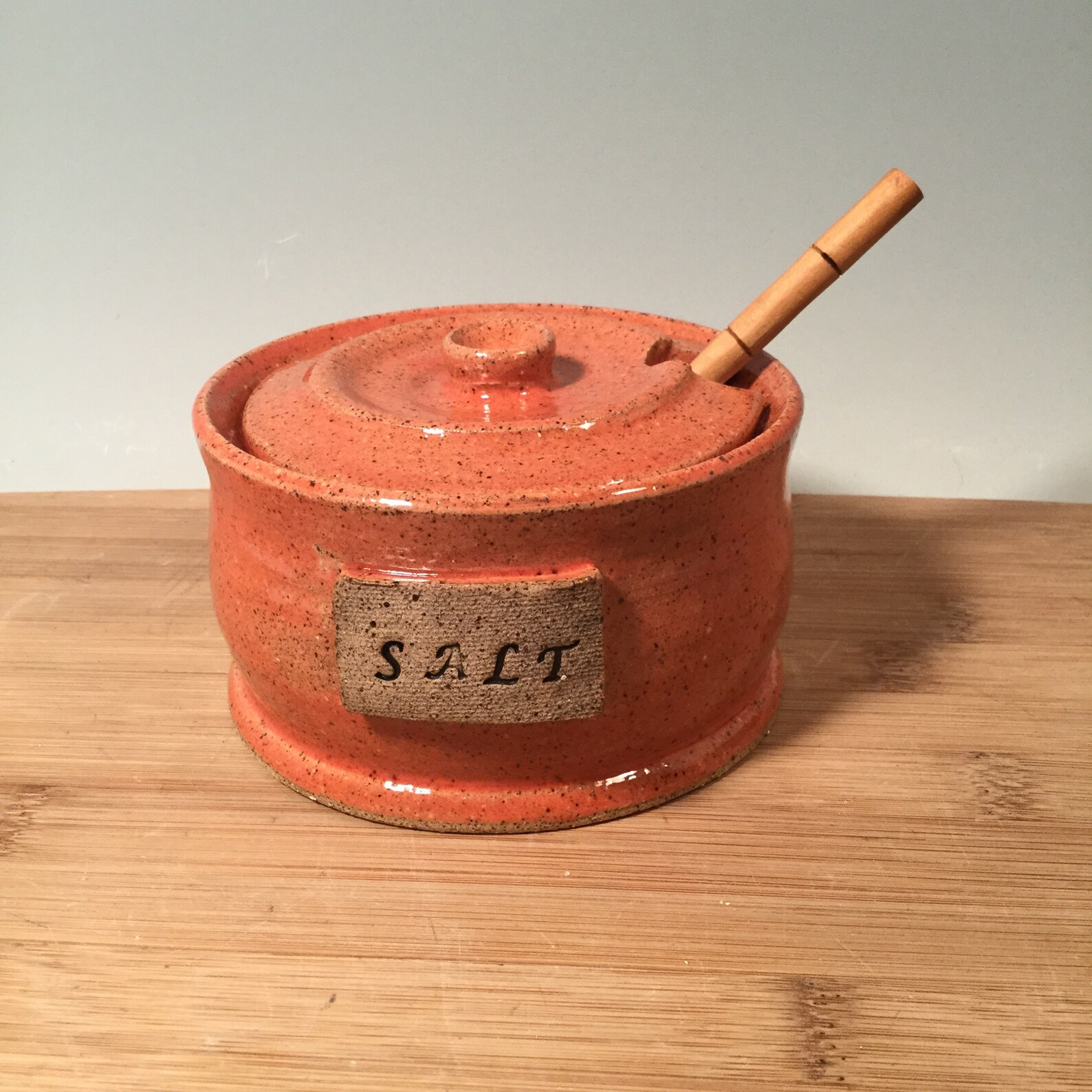 Pottery Salt Cellar Kitchen Storage Jar coral Orange Modern | Etsy