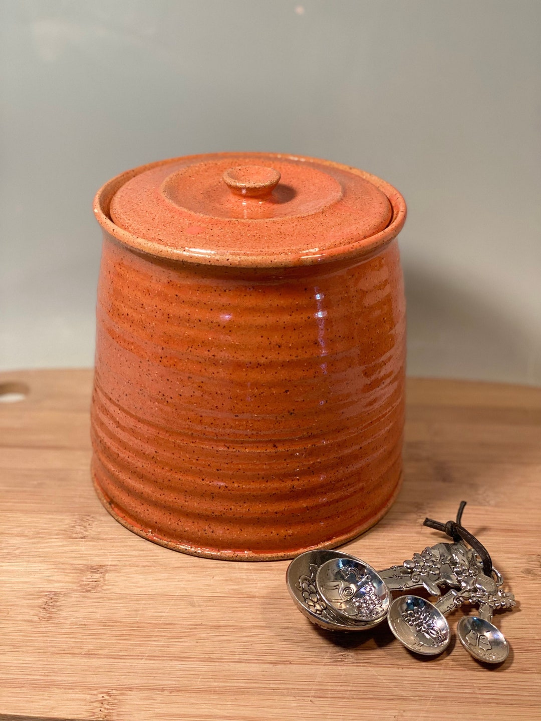 Cookie Jar -lidded Jar-kitchen Storage -coral Burnt Orange Pottery ...