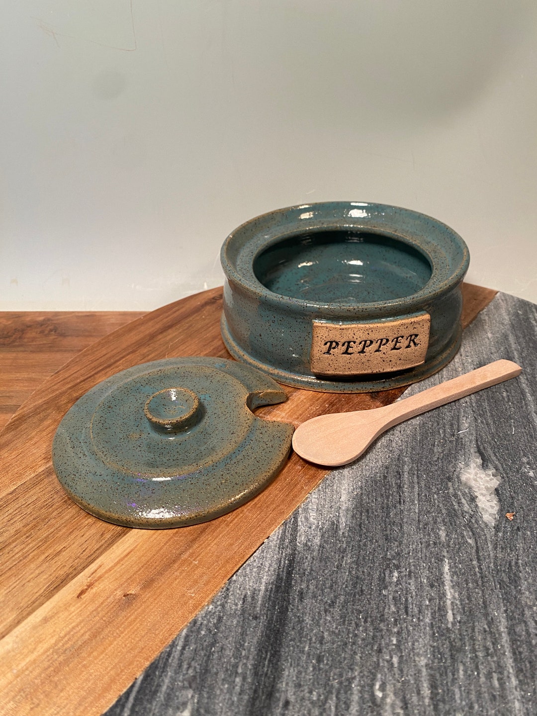 Stoneware Pepper Jar: Modern Farmhouse Pottery With Spoon - Etsy