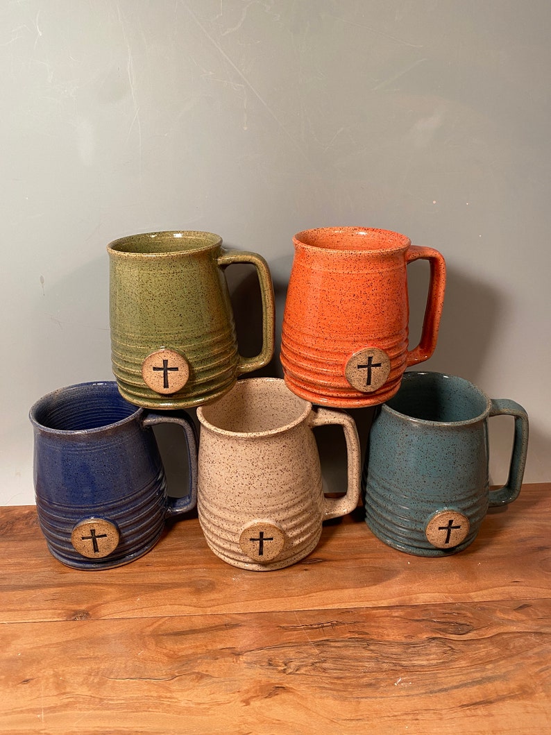 Cross Coffee Mug: Handmade Ceramic Stoneware, Religious Gift (16 Oz ...
