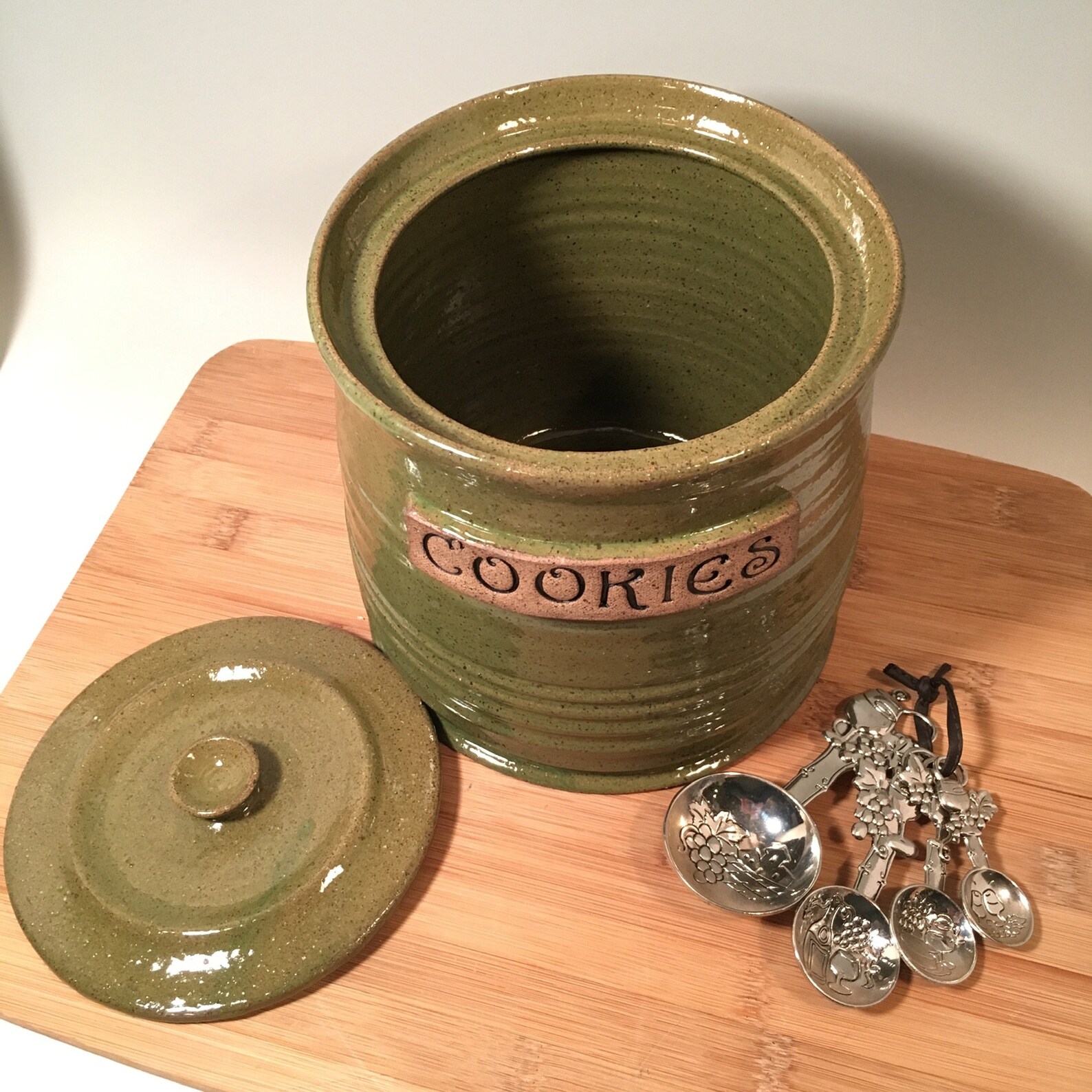 Cookie Jar - Lidded Jar - Kitchen Storage -avocado Green Pottery ...