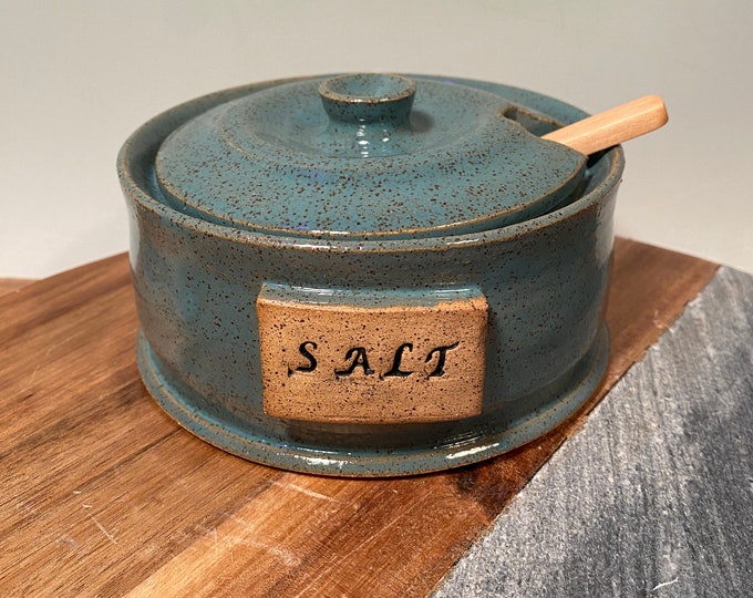 Pottery Salt Cellar Kitchen Storage Jar Aqua Turquoise Modern Pottery ...