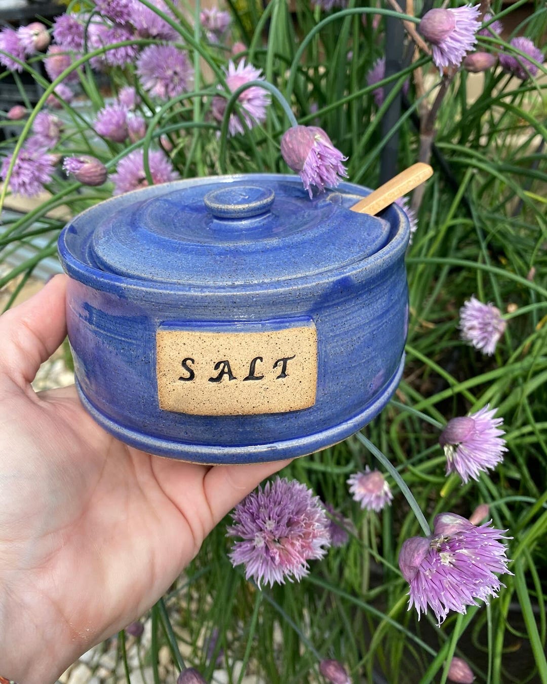 Cobalt Blue Pottery Salt Cellar – Stoneware Kitchen Storage With Spoon ...
