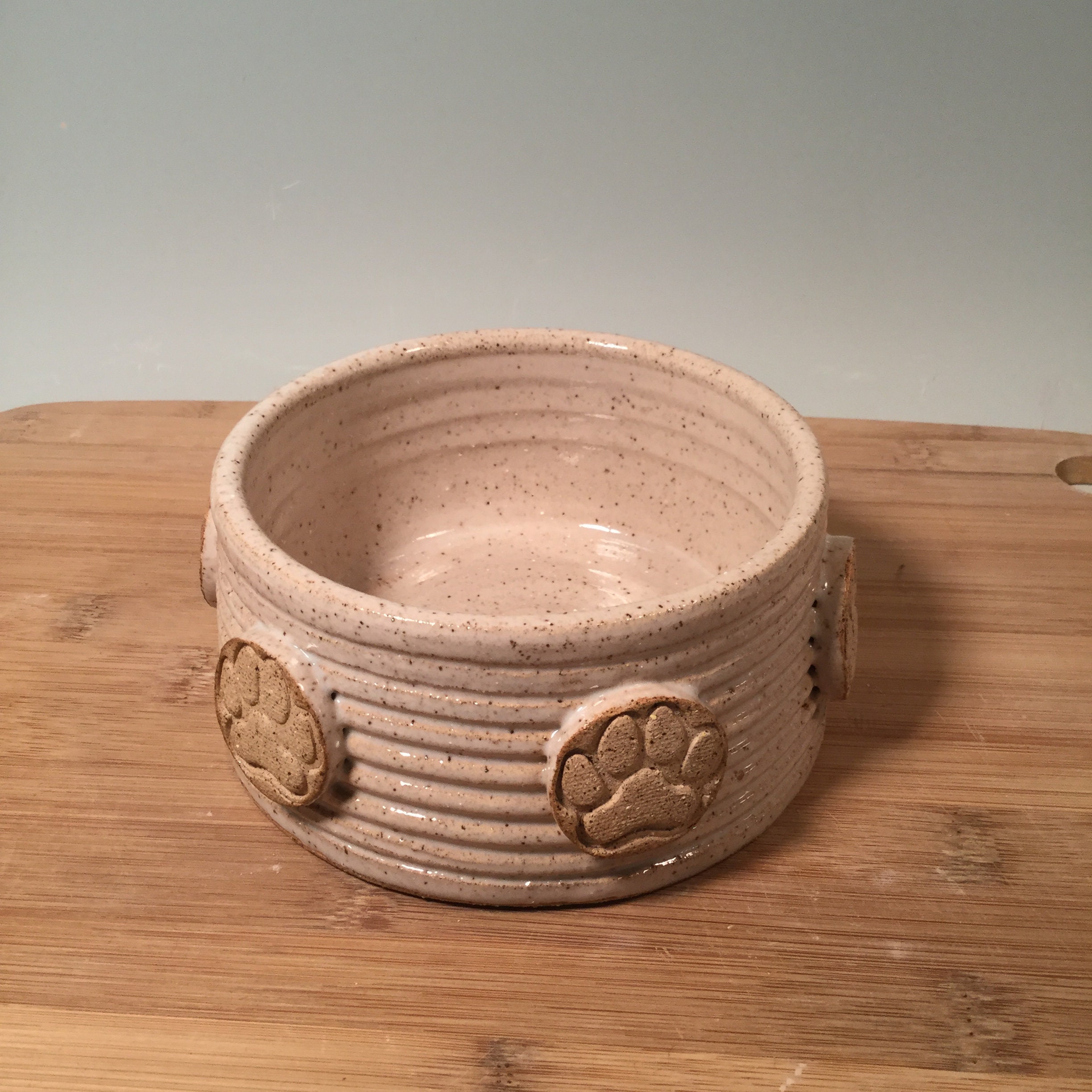 Small Cat Dog Dish One Pottery Pet Bowl Paw Print Pattern - Etsy