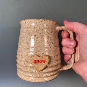 Heart Coffee Mug: 16 Oz Stoneware Pottery With 'hugs' Accent - Etsy