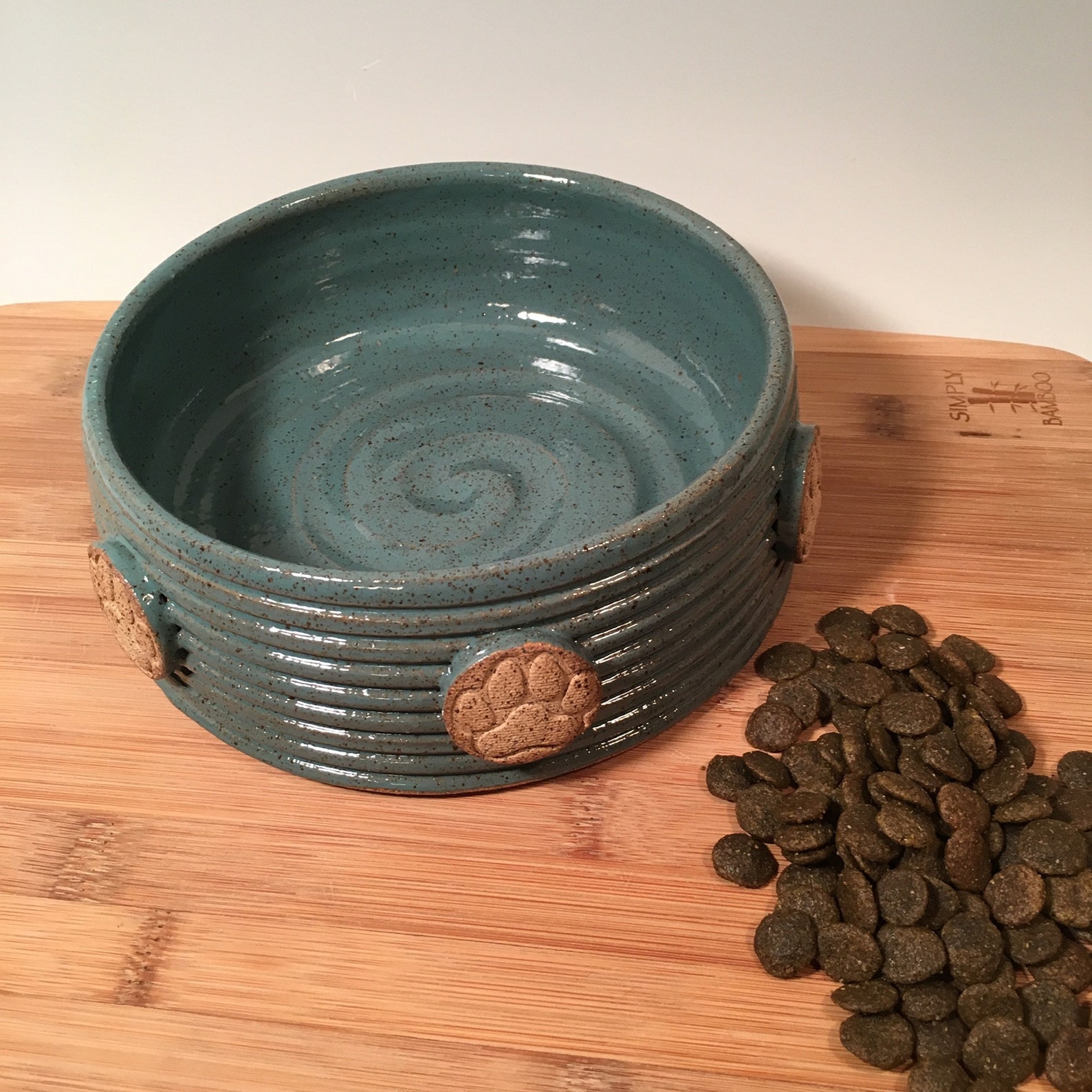 Medium Pet Dish dog Bowl With Paw Prints Aqua Turquoise | Etsy