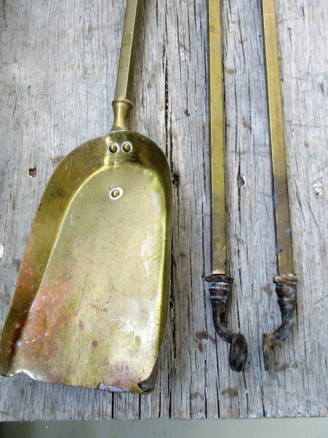 Vintage Fireplace Tool Set Victorian Brass Tongs Shovel Set of - Etsy