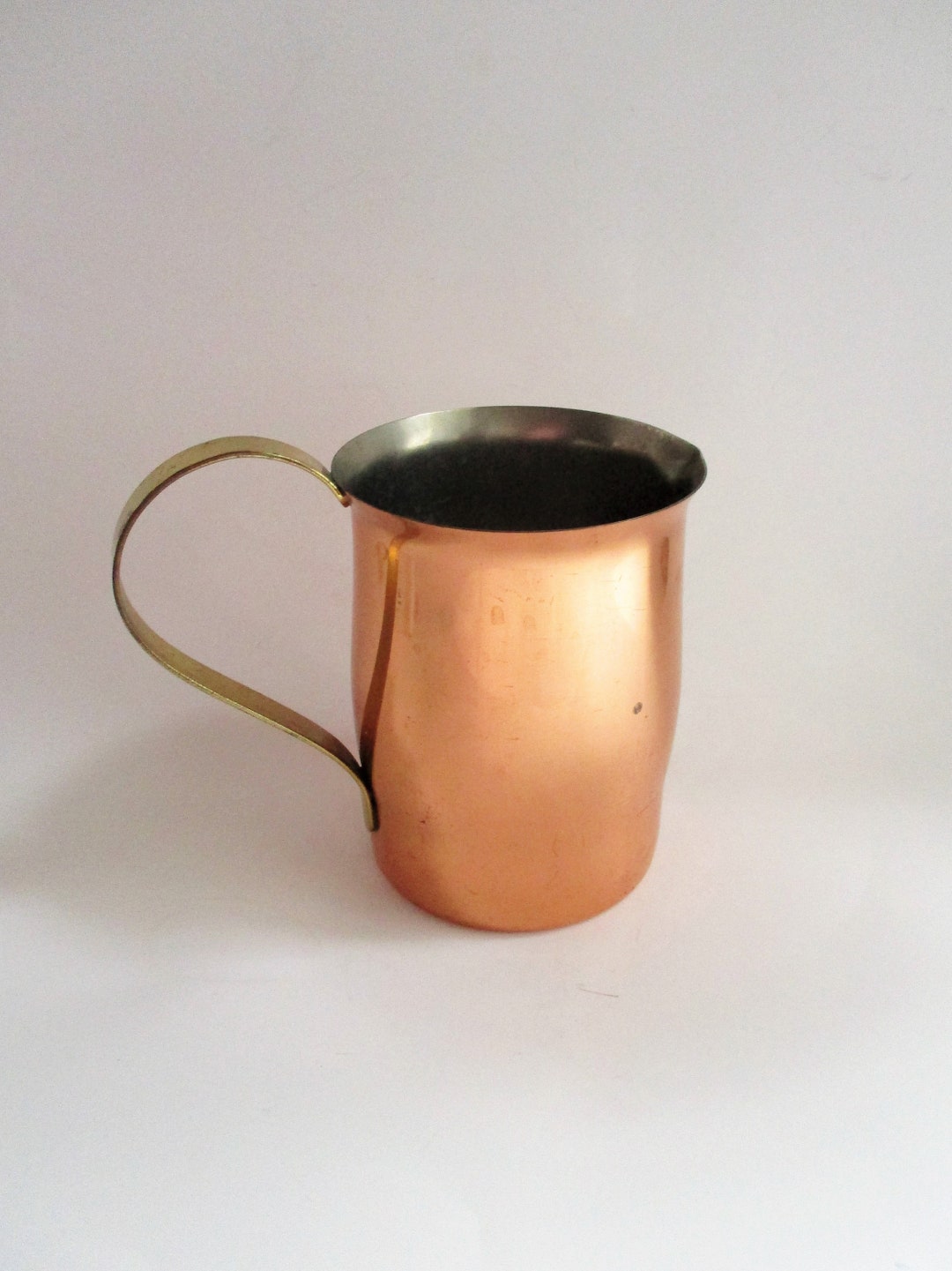 Vintage Copper Pitcher Brass Handle Pouring Lip - Etsy