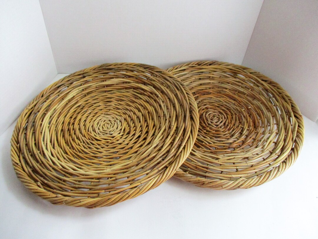 Vintage Large Rattan Plate Chargers Set of 2 Table Ware - Etsy