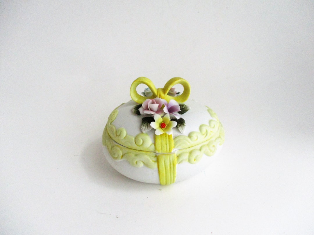 Vintage Lefton Egg Shaped Covered Candy Dish Trinket Jewelry Box ...