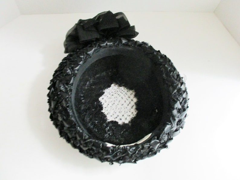 Vintage Ladies Hat Black Straw Lace Mesh Bow Le Charme - Etsy