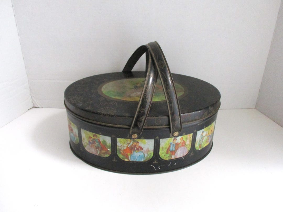 Vintage Oval Tin With Handles Victorian Couples - Etsy
