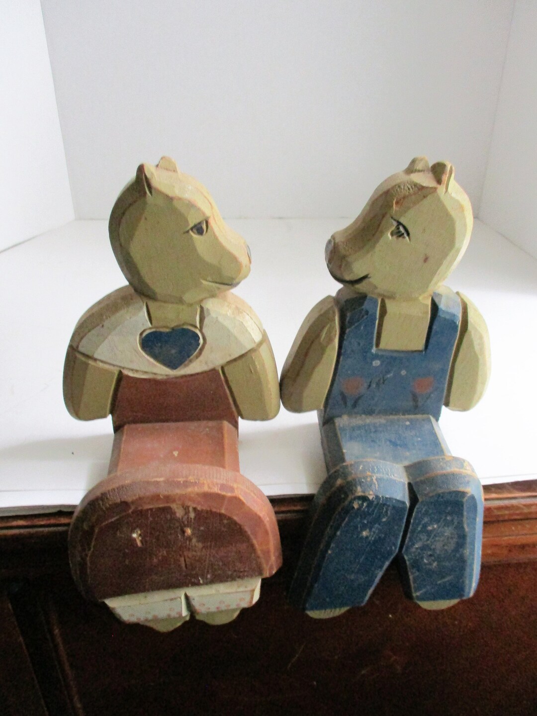 Vintage Wood Bear Couple Shelf Sitters 1980's Country Decor - Etsy