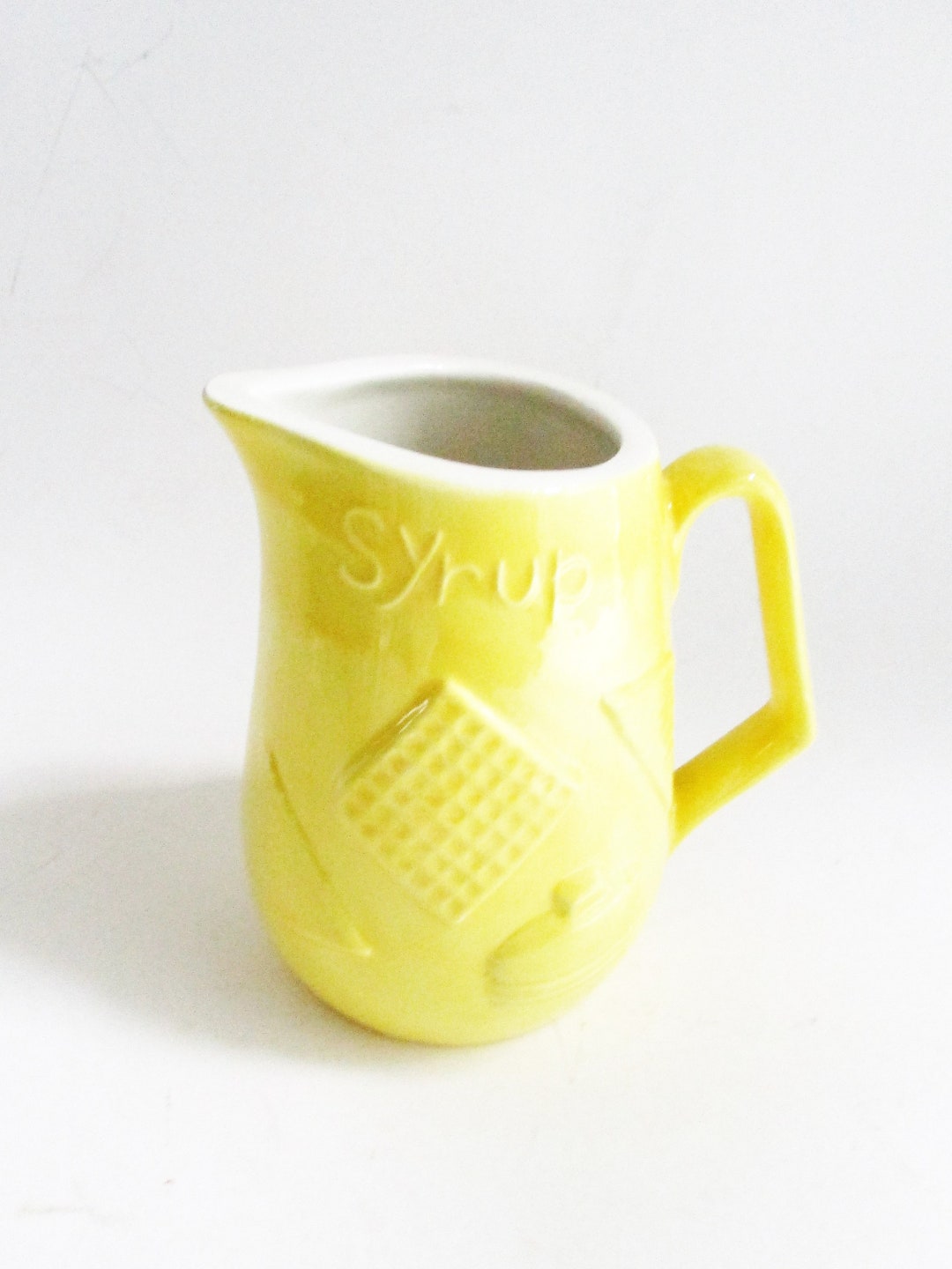 Vintage Syrup Pitcher Small Yellow Pottery - Etsy