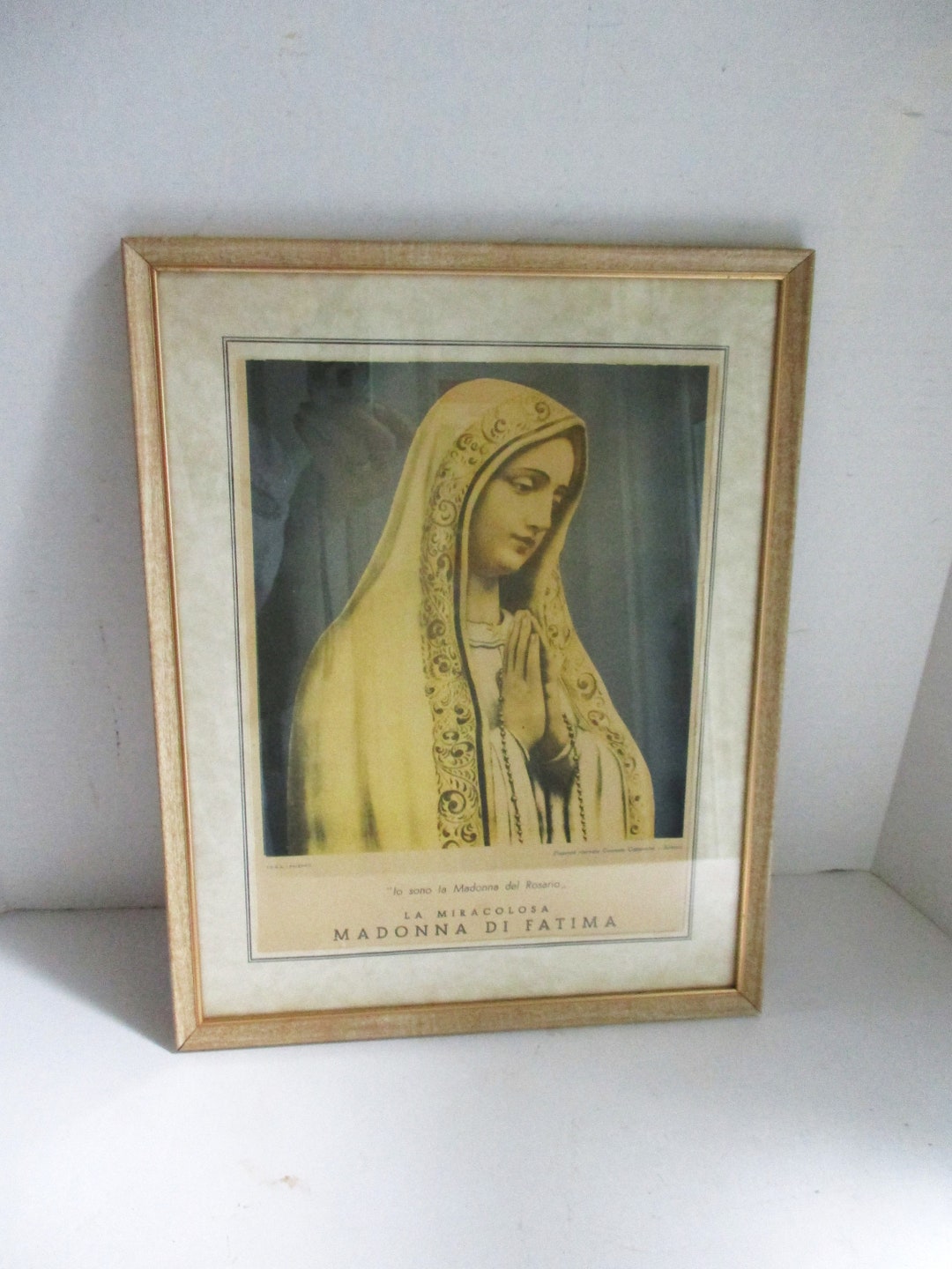 Vintage Our Lady of Fatima Madonna Framed Print Gold Tone Wall Hanging ...