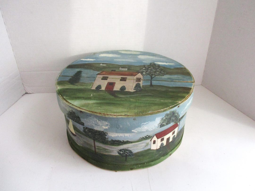 Vintage Cheese Box Hand Painted New England Scene 1991 - Etsy