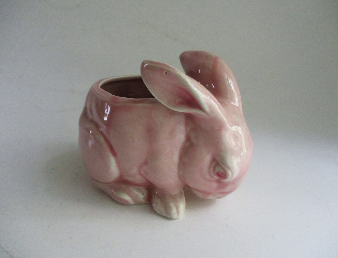 Vintage Bunny Vase Indoor Planter Collectible Pink Bunny Made - Etsy