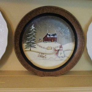 Vintage Wood Plate Folk Art Hand Painted Winter Scene - Etsy