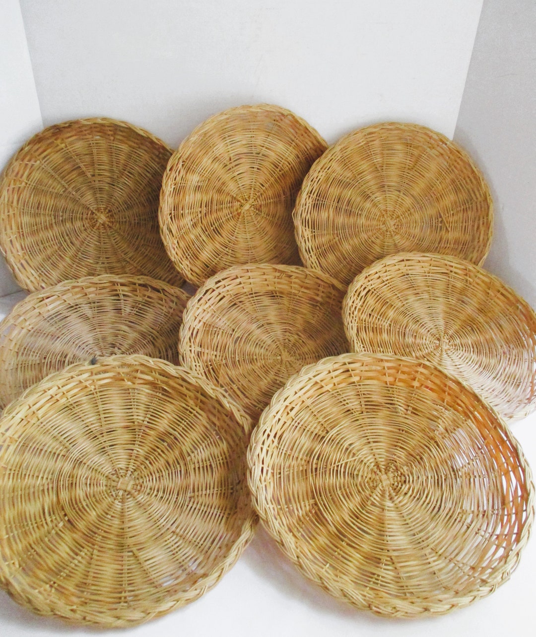 Vintage 8 Wicker Paper Plate Holders Hand Made Set of 8 Picnic Ware - Etsy