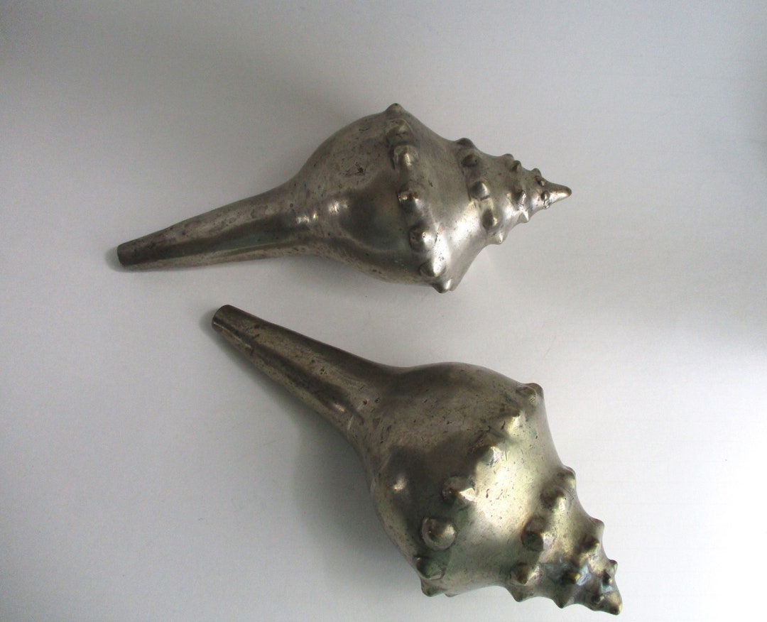 Vintage Seashell Figurine Pewter Whelk Coastal Decor Sculpture Set of ...
