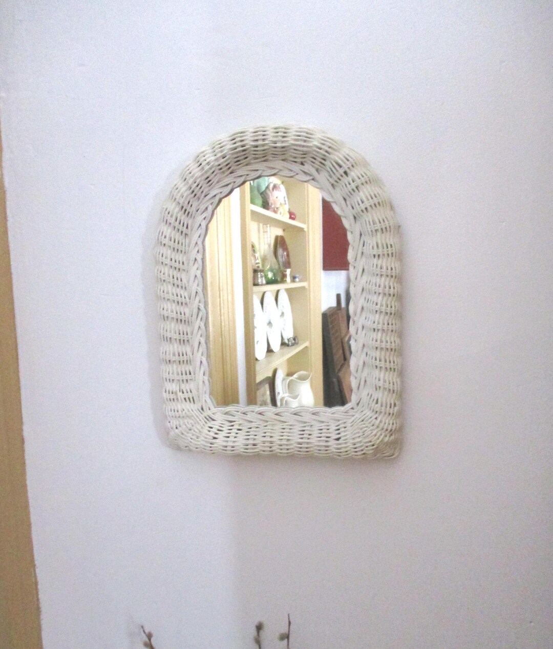 Vintage White Wicker Mirror Vertical Wall Hanging - Etsy