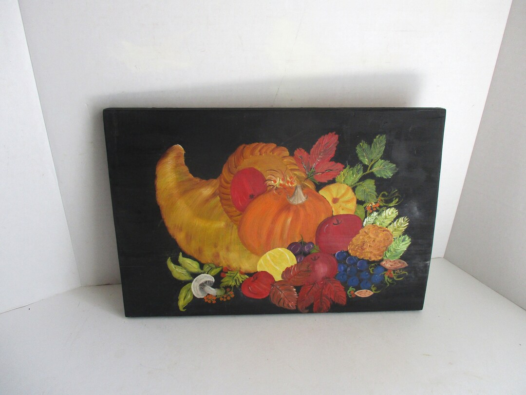 Vintage Painting Cornucopia Horn of Plenty Wood Art Fall Decor - Etsy