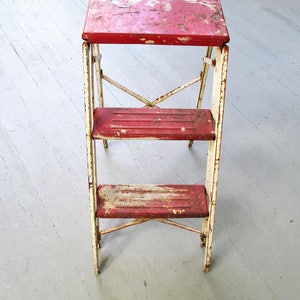Vintage Metal Step Stool Red White Folding Ladder - Etsy