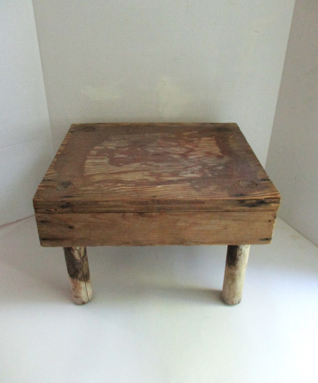 Vintage Butcher Block Style Stool Rustic Square - Etsy