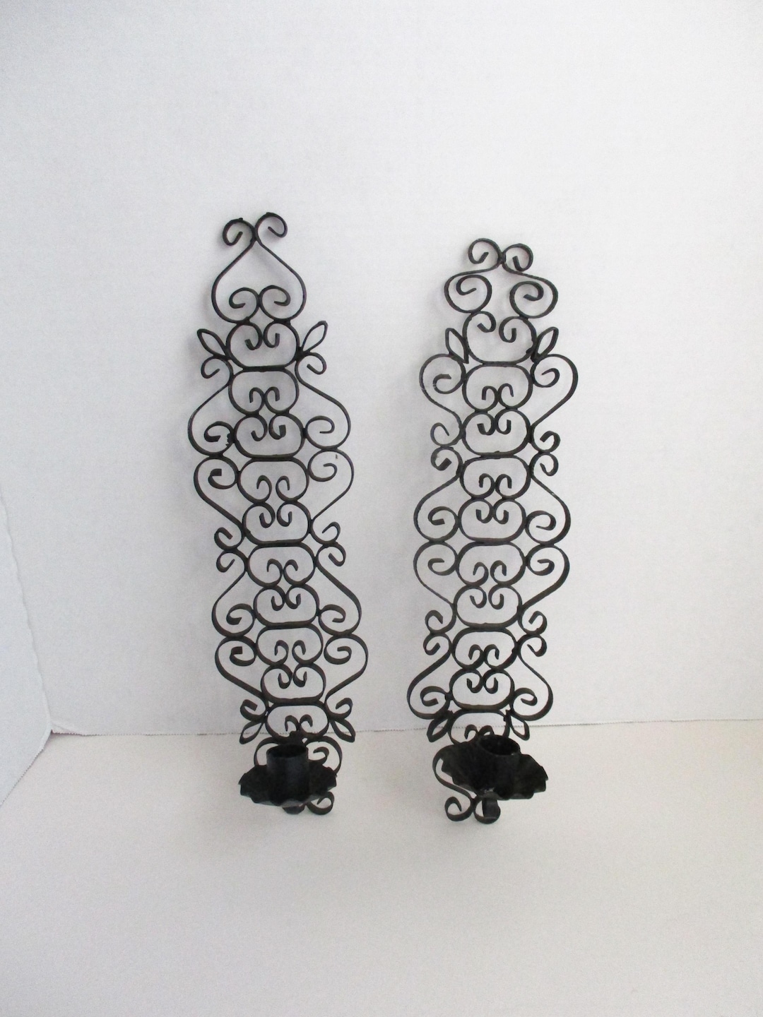 Vintage Wall Sconce Candle Holders Set of 2 Sterner Imports Ornate Black Wrought Iron Scrolls - Etsy