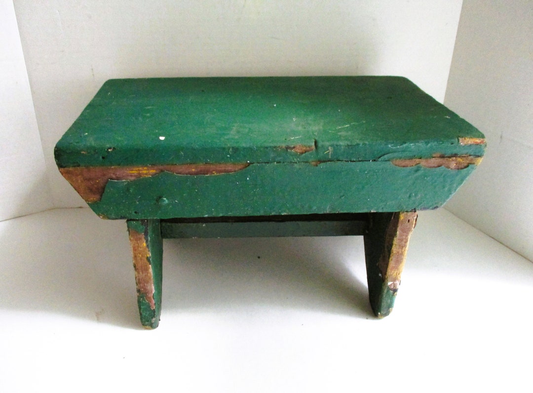 Vintage Farmhouse Stool Small Painted Blue Wood Step Stool Foot Rest ...