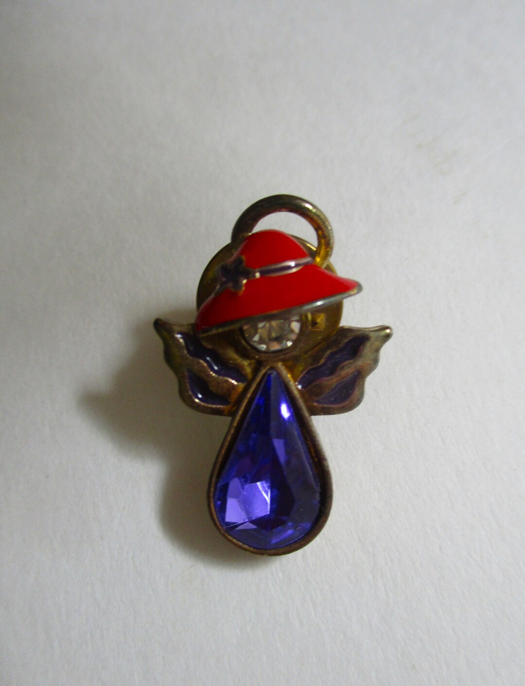 Vintage Angel Tac Lapel Pin Red Hat Society Rhinestone Purple Stone ...
