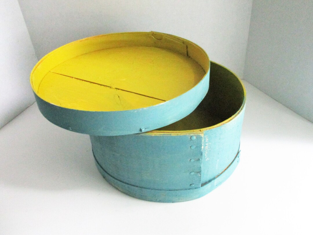 Vintage Cheese Box Small Upcycled Turquoise Mustard - Etsy