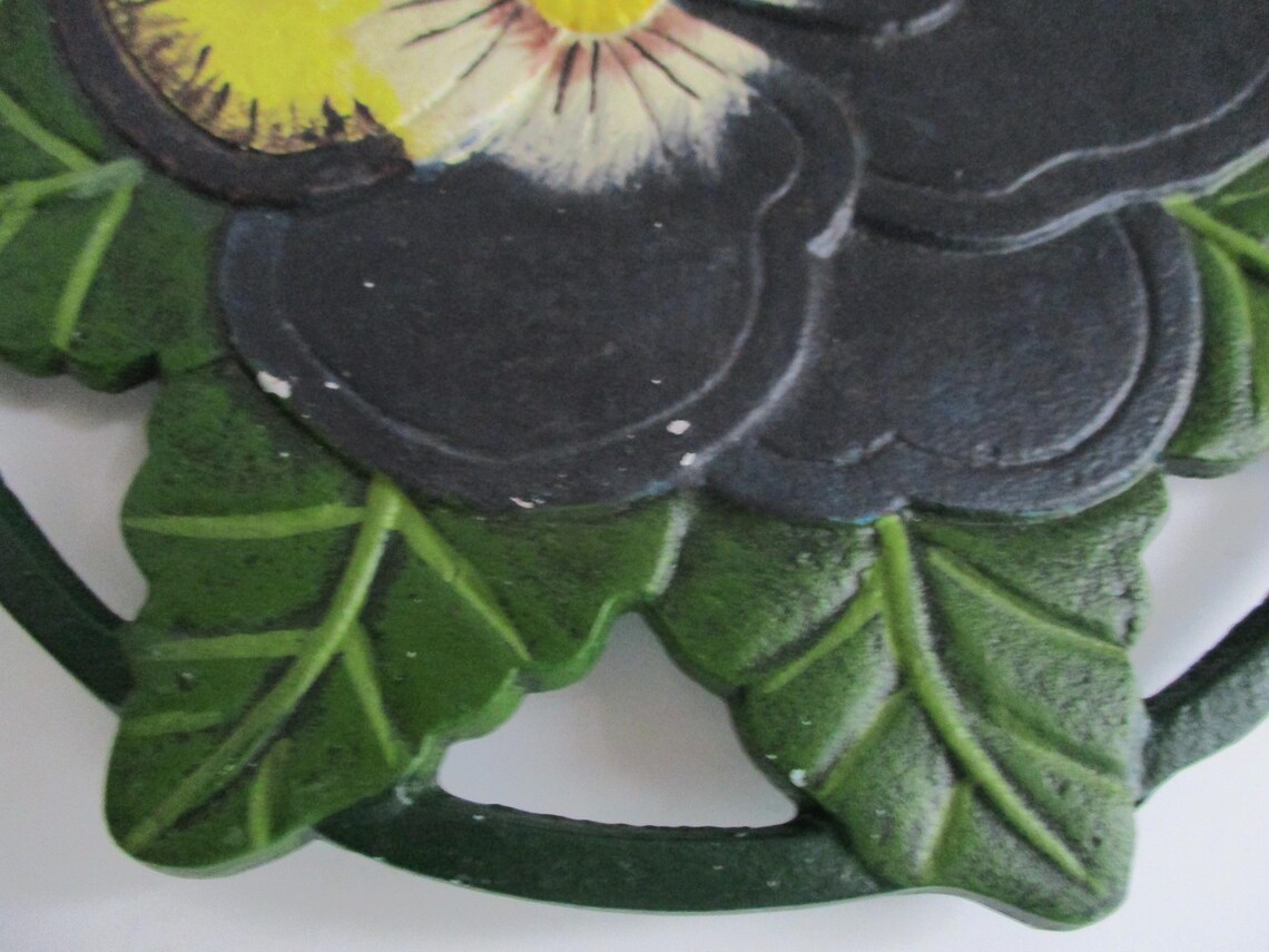 Vintage Pansy Trivet Cast Iron Yellow Black - Etsy