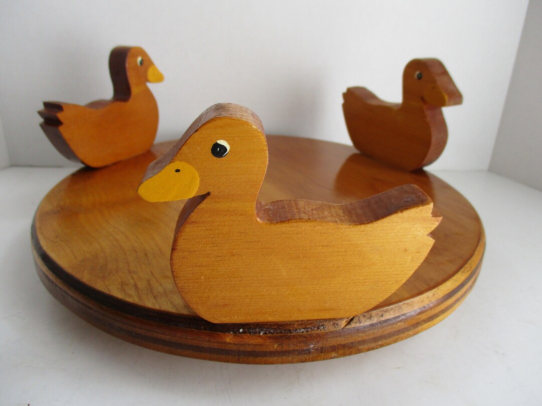 Vintage Lazy Susan Ducks Solid Maple Centerpiece - Etsy