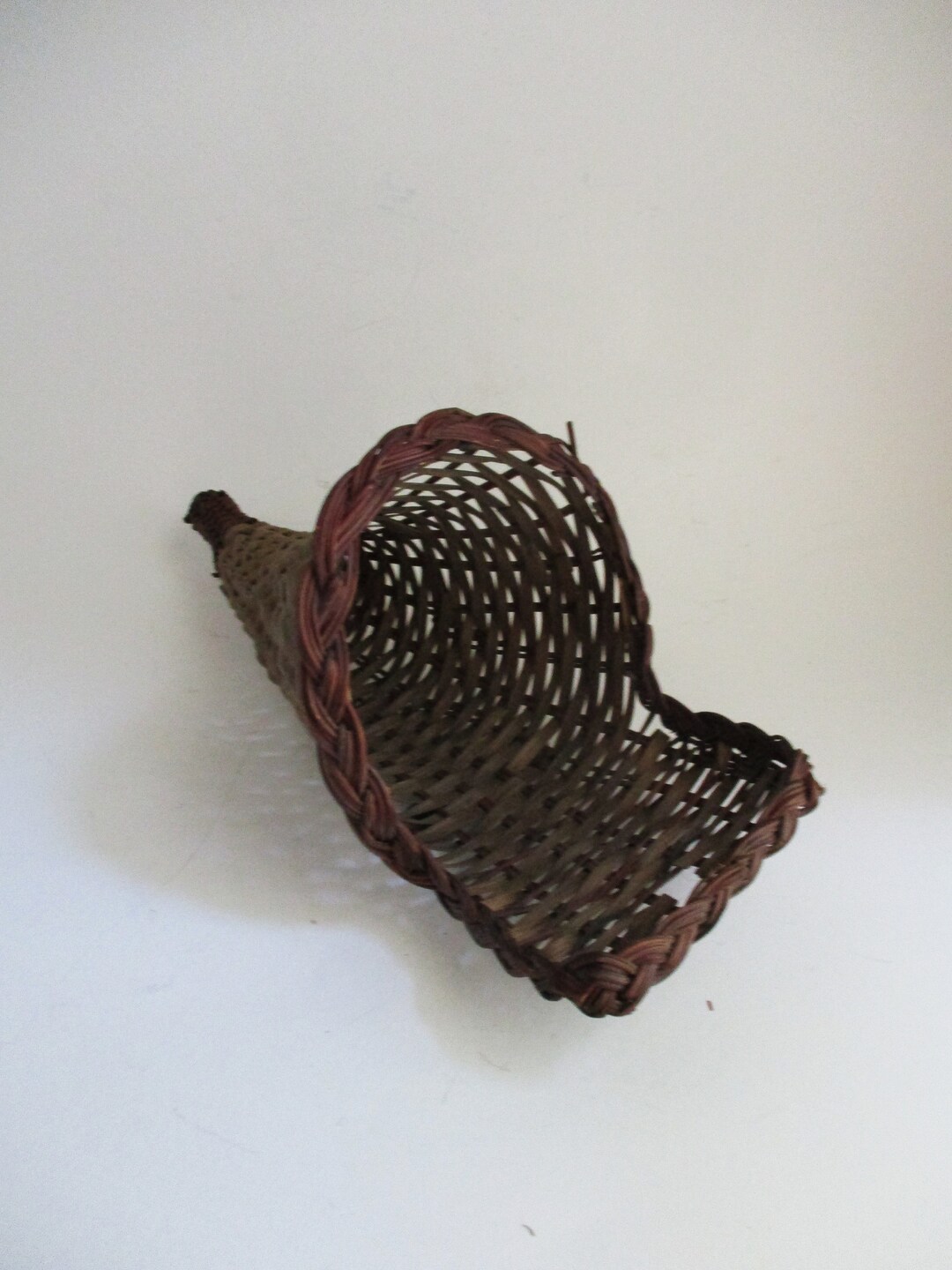 Vintage Cornucopia Basket Small Woven Rattan Fall Autumn Table ...