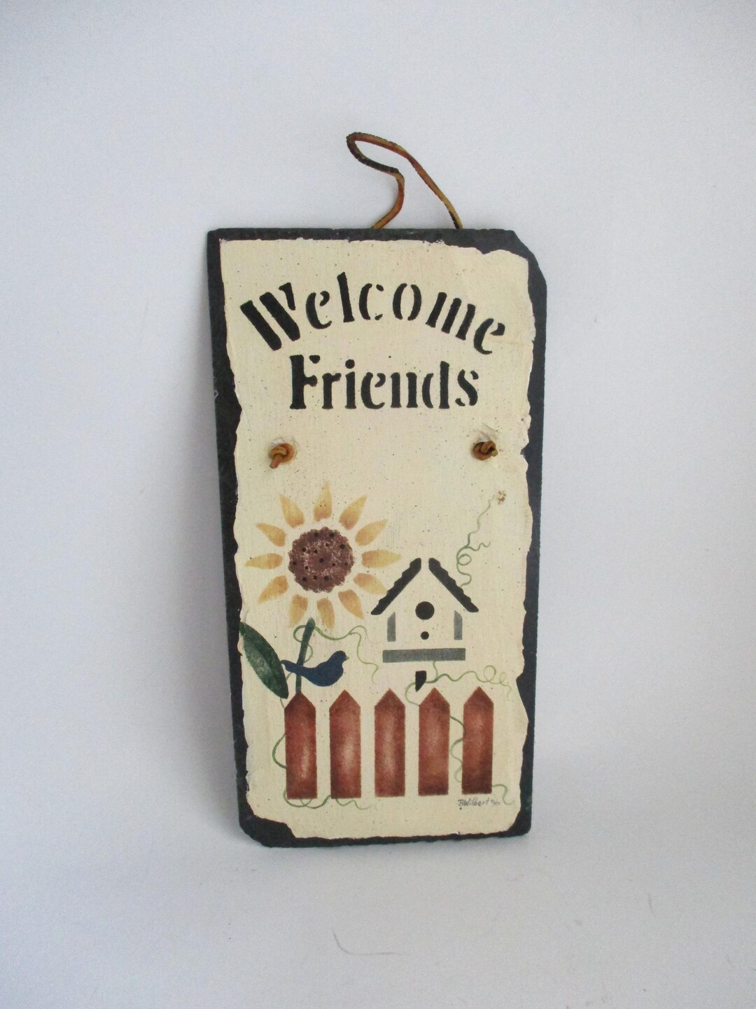Vintage Welcome Friends Sign Stenciled Slate - Etsy