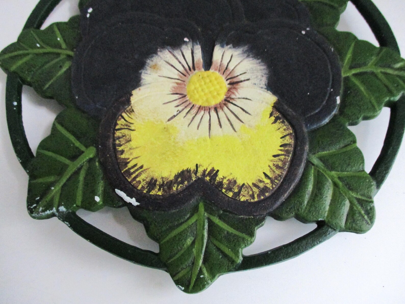 Vintage Pansy Trivet Cast Iron Yellow Black - Etsy