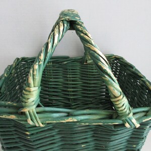 Vintage Green Wicker Basket Double Handle - Etsy