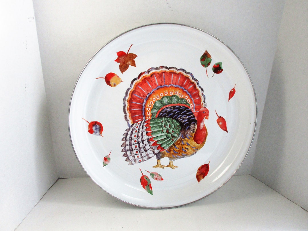 Vintage Turkey Platter Round Enamel Serving Dish Hallmark - Etsy
