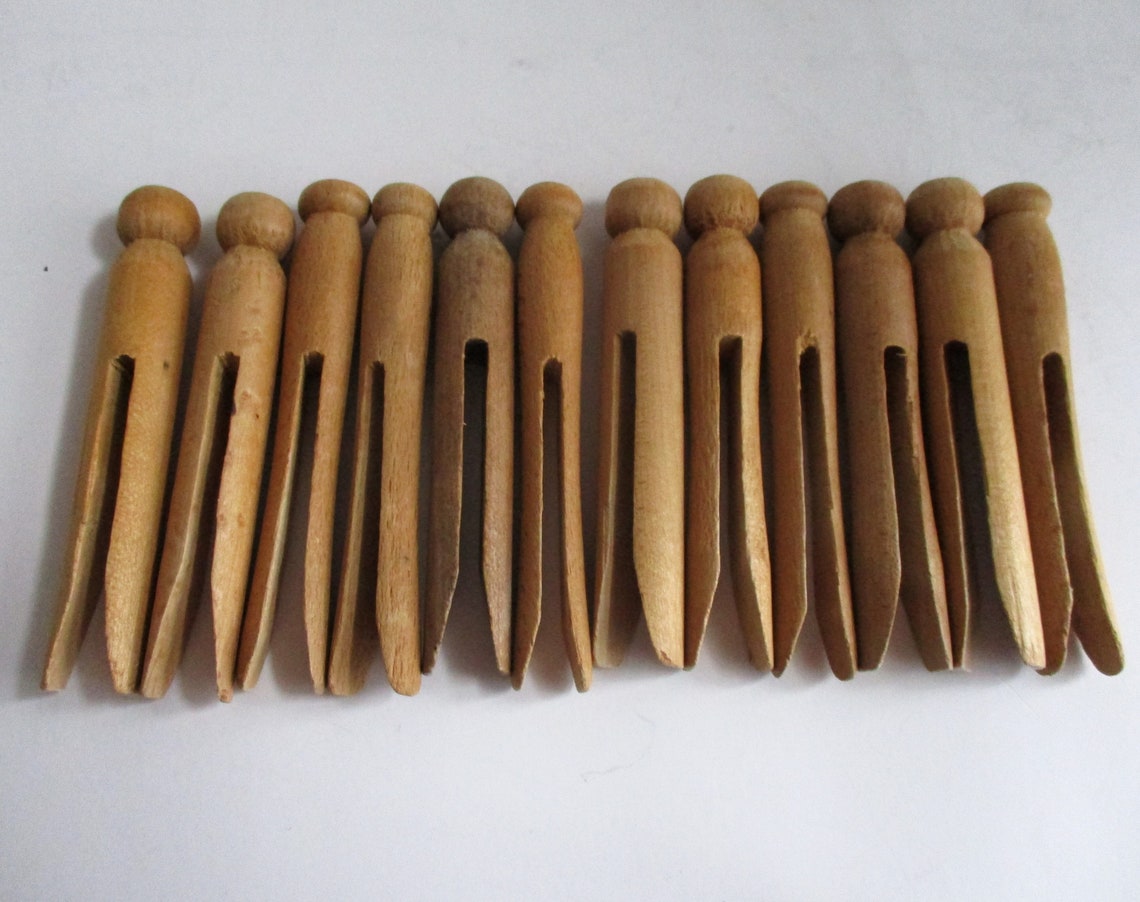 Vintage Clothespins One Dozen Wood Peg Set of 12 - Etsy